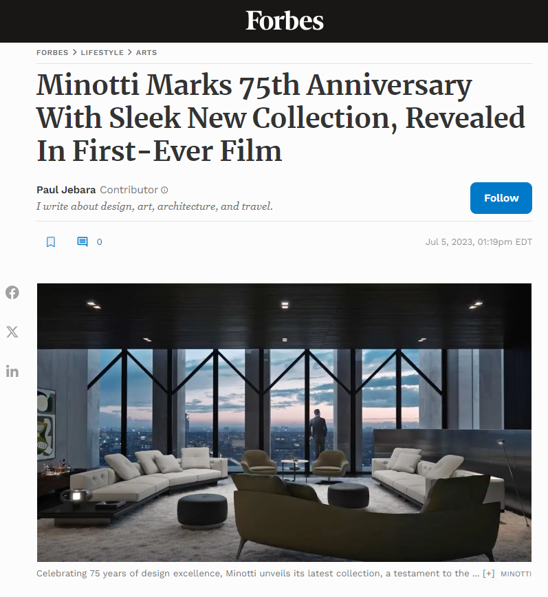 [On Forbes] Minotti Marks 75th Anniversary With Sleek New Collection ...